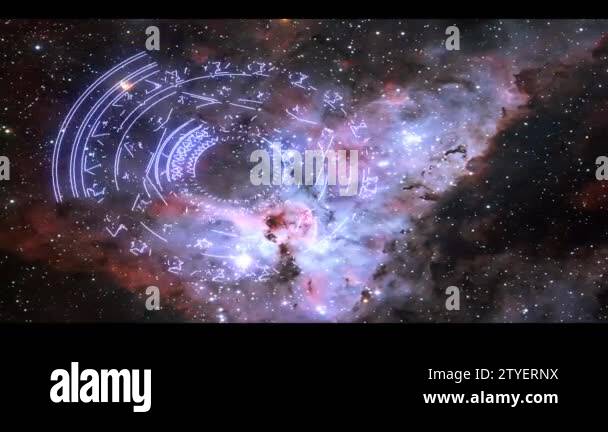 magic star blue energy rotate slow appear in space nebula background ...