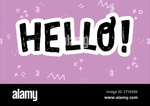 Animated Hello typographic lettering with exclamation point. Hand drawn text with moving doodle ...