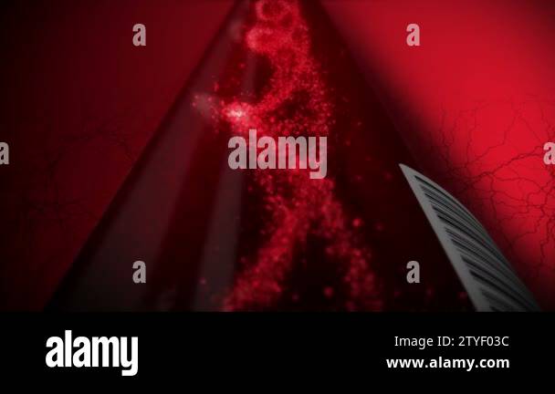 Molecule of DNA system with red blood in test tube. Blood test ...