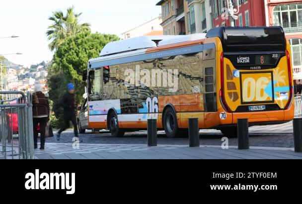 Nice, France - January 29, 2019: Yellow And Orange City Bus (Lignes d ...