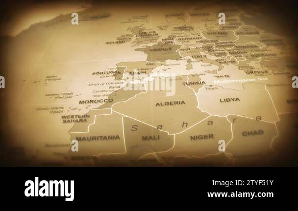 Vintage World Map Flight Over Background/ 4k animation of a vintage ...