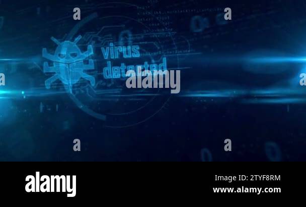 Virus detected hologram on digital background. Danger alert, worm ...