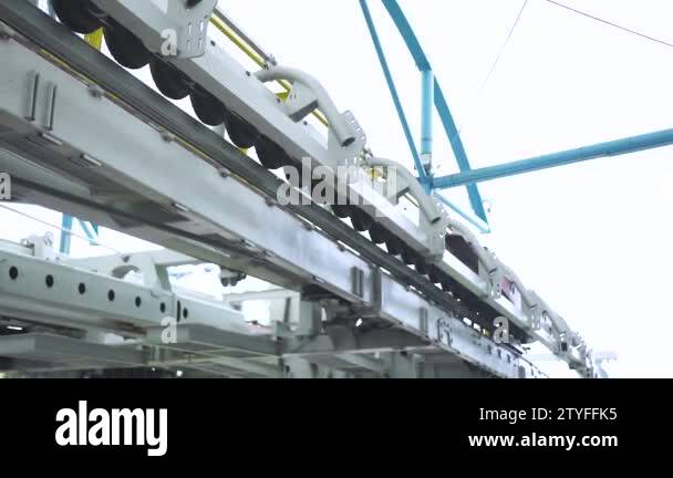 Cable car mechanism on rope way for passengers transportation. Close up ...