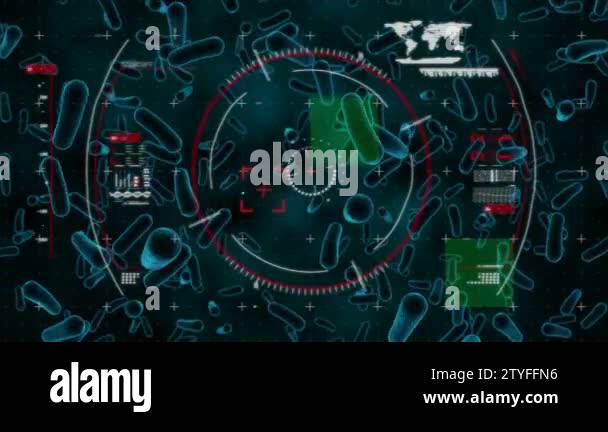 Animation of red macro corona virus spreading and floating seen under ...