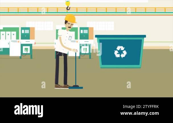 Colorful cartoon animation with a garbage recycling factory, ecology ...
