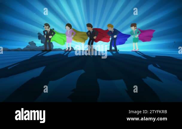 Superheroes standing in spotlight. Business team winner symbol ...