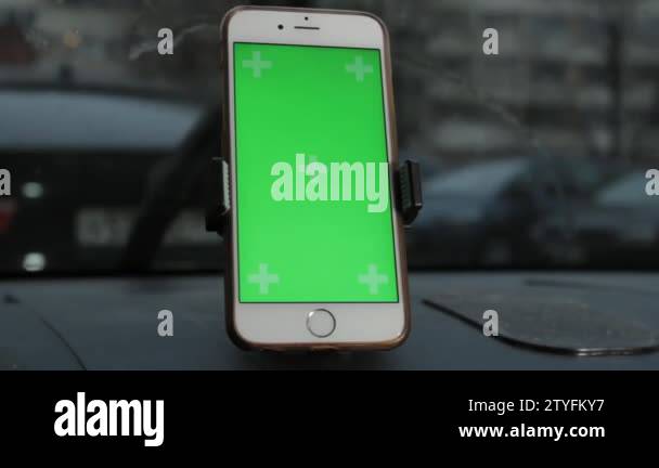 mobile smart phone with chroma key green screen in car Stock Video ...