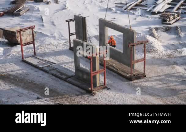 worker controls concrete panel lifting by special mechanism Stock Video ...