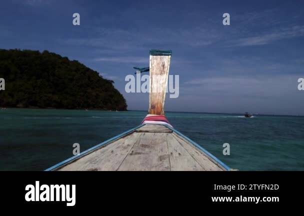 Traditional Wooden Longtail Boat Nose. Front View. Travel near the Phi ...