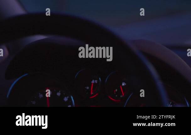 Close-up of car dashboard, control panel with speed gauge, fuel ...