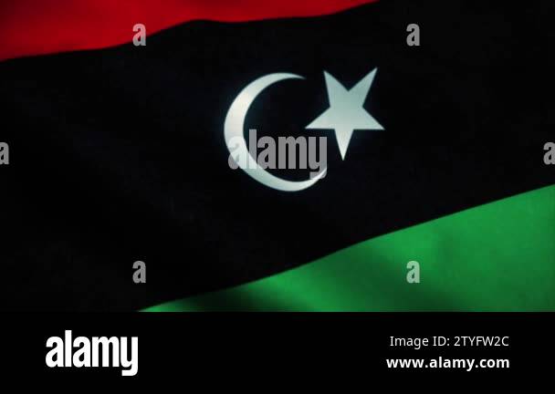 Libya flag waving in the wind. National flag of Libya. Sign of Libya ...