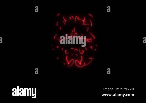 2D animation, flashing burning neon lights forming structure of human ...