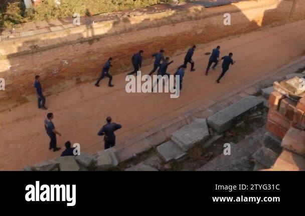 BHAKTAPUR, KATHMANDU, NEPAL - 18 Armed police officers and soldiers ...