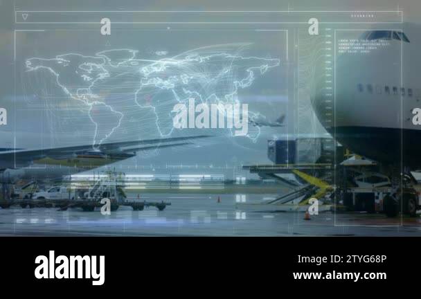 Animation of global network of connections and data processing with ...