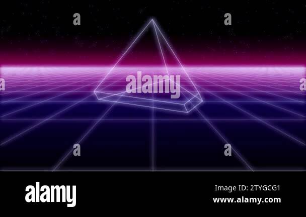 synthwave shapes on a wireframe net and stars 80s Retro Futurism ...
