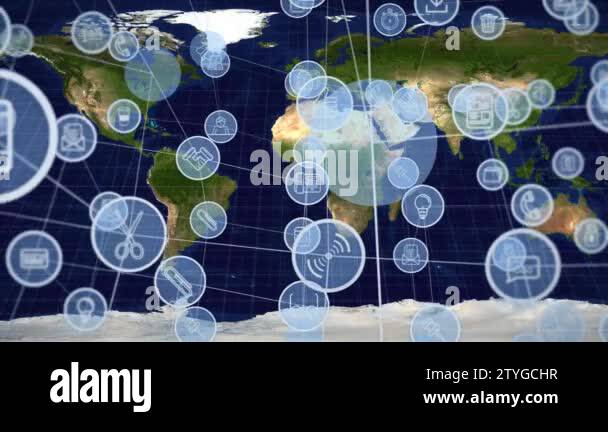 Digitally generated animation of circle applications icons ...