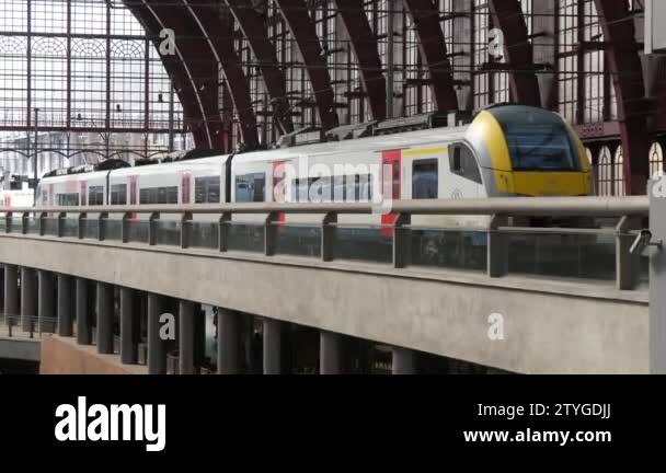 Antwerp, Belgium - April 1, 2019: Wonderful view of a two-floor train ...