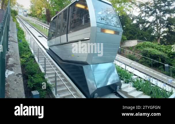 Fnicular cable car at Montmartre to Basilica Sacre Coeur in Paris ...