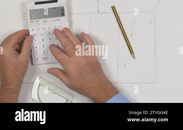 Engineer Calculate Using Adding Machine and Make Nervous Hand Gestures ...