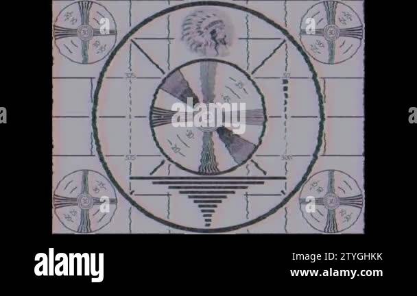 retro 4x3 TV test tablet with indian on interference screen background ...