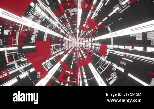 Seamless loop flying into spaceship tunnel, sci-fi spaceship corridor ...
