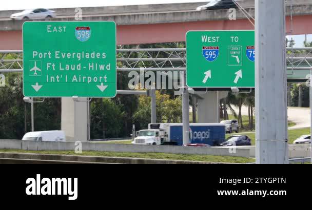 Miami, Florida / USA, February 24, 2019: I-595, Port Everglades ...