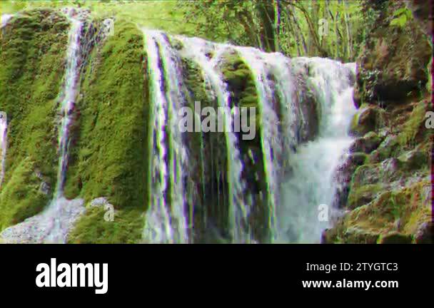 Glitch effect. A new view of the waterfall Silver stream. Crimea. Video ...