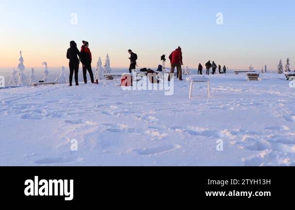 Lysa hora, Beskydy / czech republic - 8. february 2020: Tourists takes ...
