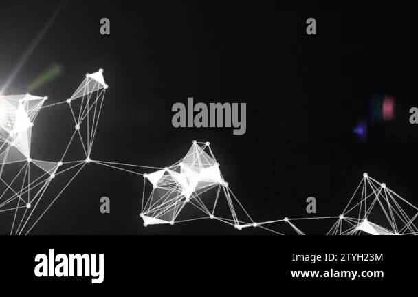 Abstract digital network lines connect motion.White technology plexus effect with flare light ...