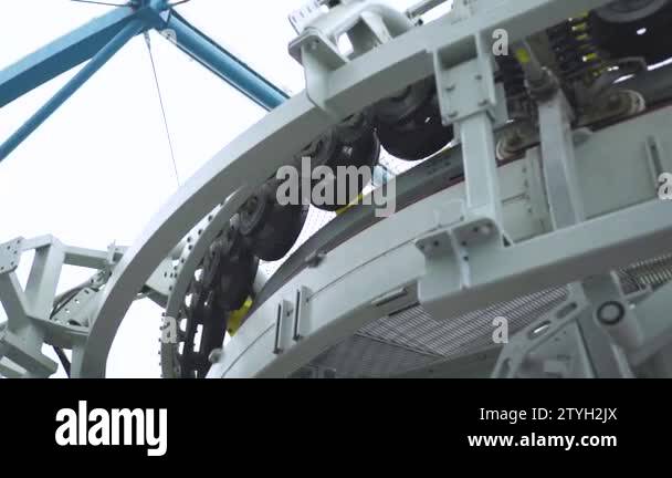 Cable car mechanism on rope way for passengers transportation. Close up ...