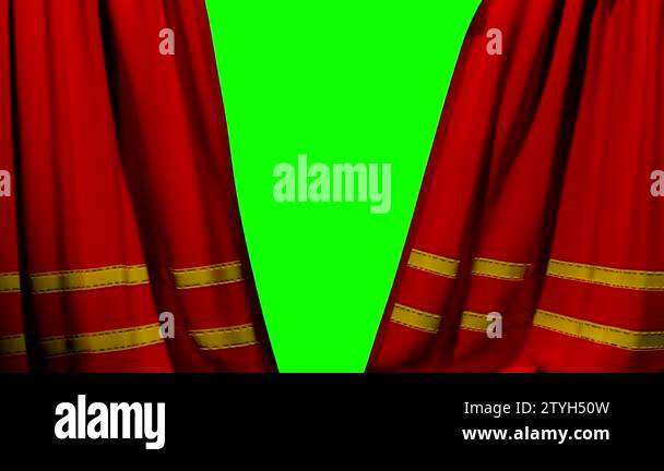 Curtains opening and closing stage theater cinema red with trim green ...