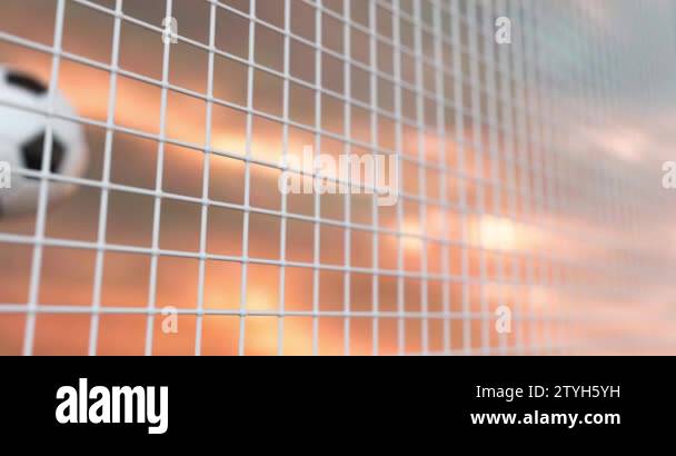 Beautiful Soccer Ball flies into Goal Net in Slow Motion. Football 3d ...