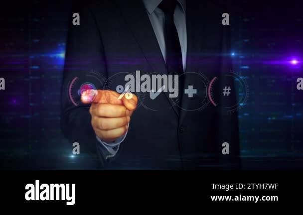 A businessman in a suit touch screen with esport cyber games symbol ...