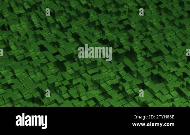 3d abstract animation green octagonal cubes shape waving background ...