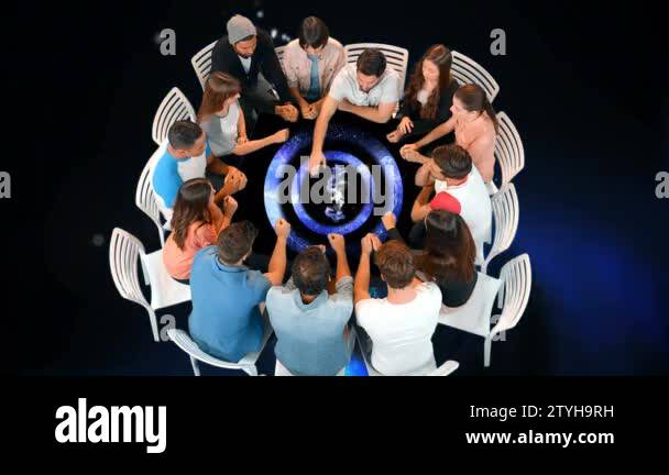Digital composite of a group of diverse people seated in a circle table ...
