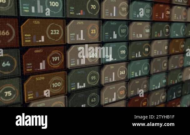 Colored cells with numbers in computer. Animation. Digital cells with different numbers and ...