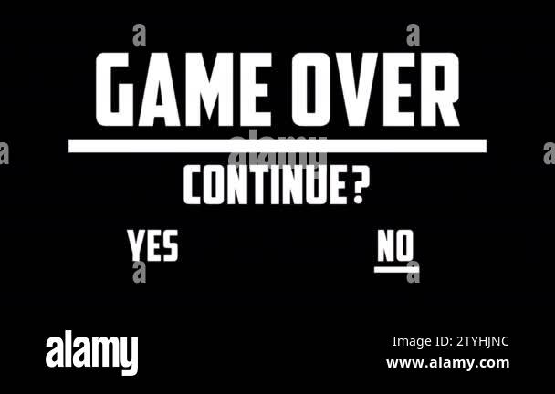 A videogame ending screen text on a tv: Game over Continue Yes No ...