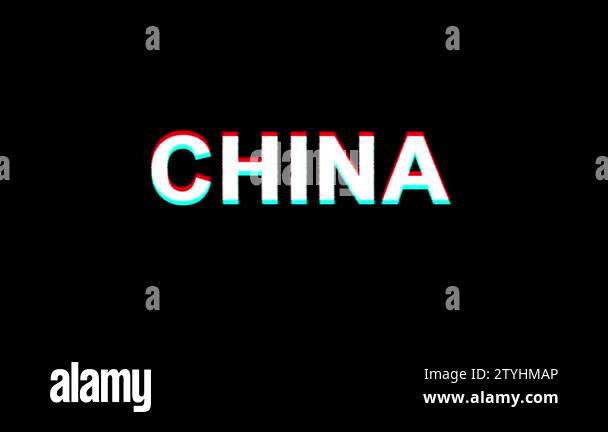 CHINA Glitch Effect Text Digital TV Distortion 4K Loop Animation Stock ...