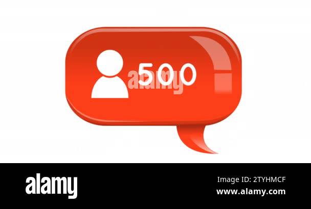 Digital animation of a follower icon in a red chat bubble increasing in ...