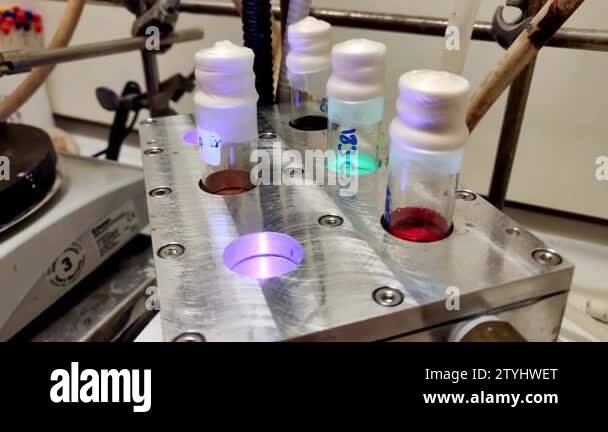 Multiple reaction in glass vials on a magnetic stirrer under ...