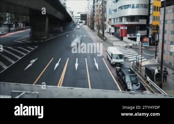 Spectacular steady time lapse panorama view on busy traffic urban ...
