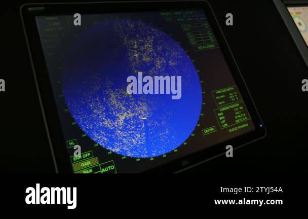 PC monitor functioning as modern radar with digits and lines on a ...