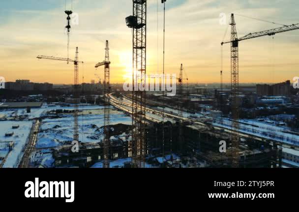 Many yellow construction cranes Stock Videos & Footage - HD and 4K ...