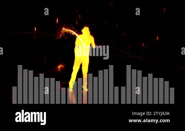 Digital animation of a dancing man with a hat in yellow silhouette ...