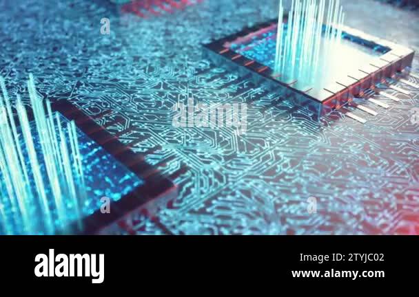 AI artificial intelligence CPU concept. Machine learning. CPUs on the board with flickering ...