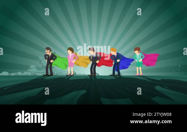 Superheroes standing in spotlight. Business team winner symbol ...