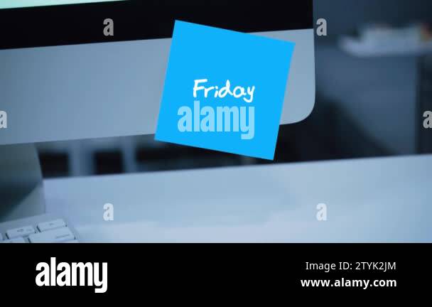 Friday. Days of the week. The inscription on the sticker on the monitor ...