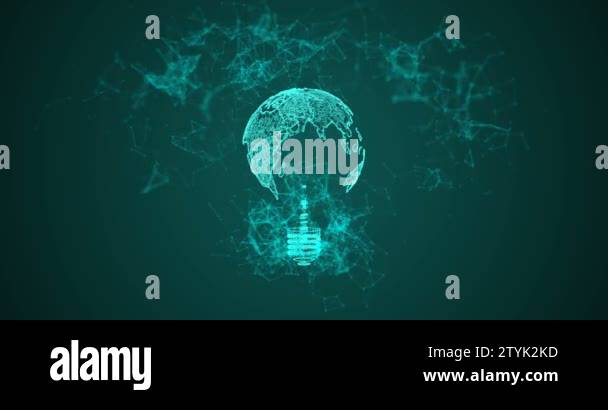 Animation of flying flickering particles form a lamp bulb sign or idea ...