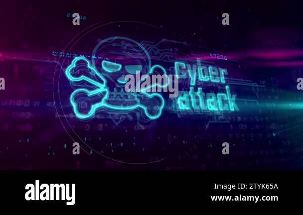Cyber attack hologram on digital background. Danger alert, threat ...