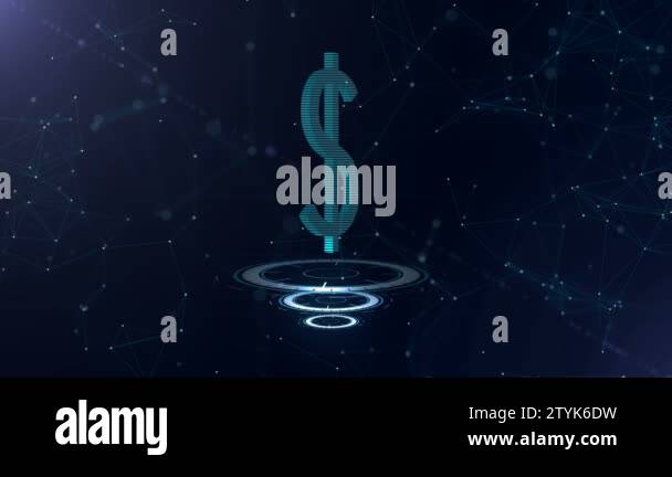 International currency dollar is spinning on three virtual glowing ...